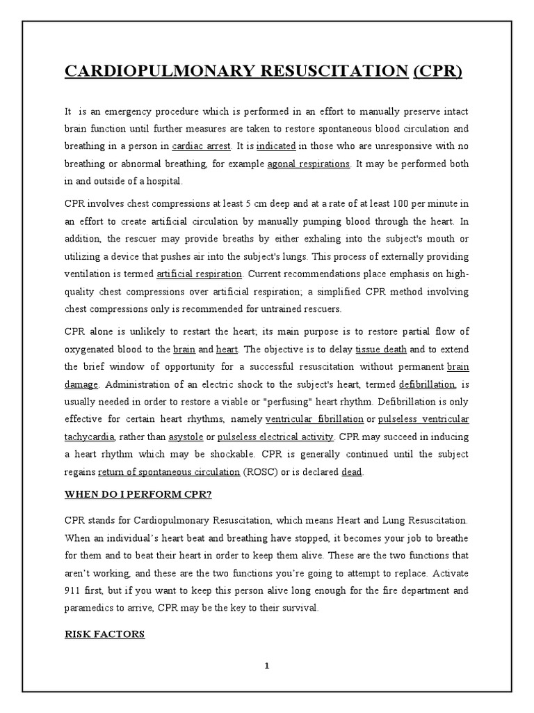 Cardiopulmonary Resuscitation (CPR) : When Do I Perform CPR? | PDF ...