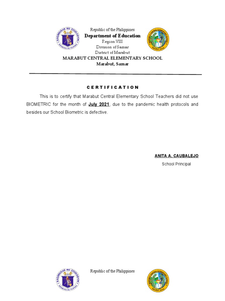 Certification of Non-Biometric Usage | PDF