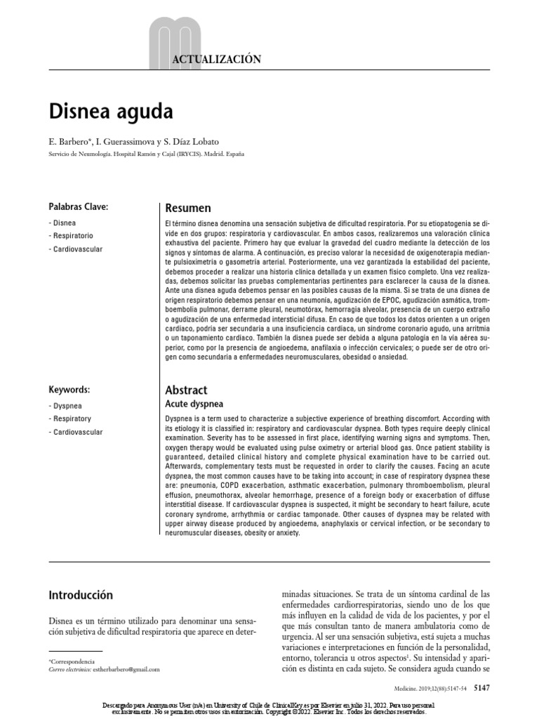 Disnea Aguda | PDF | Insuficiencia cardíaca | Sistema respiratorio