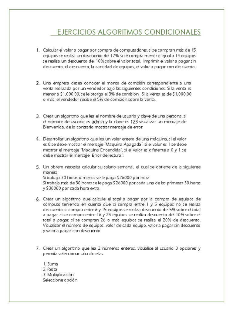 Ejercicios Algoritmos Condicionales | PDF | Informática