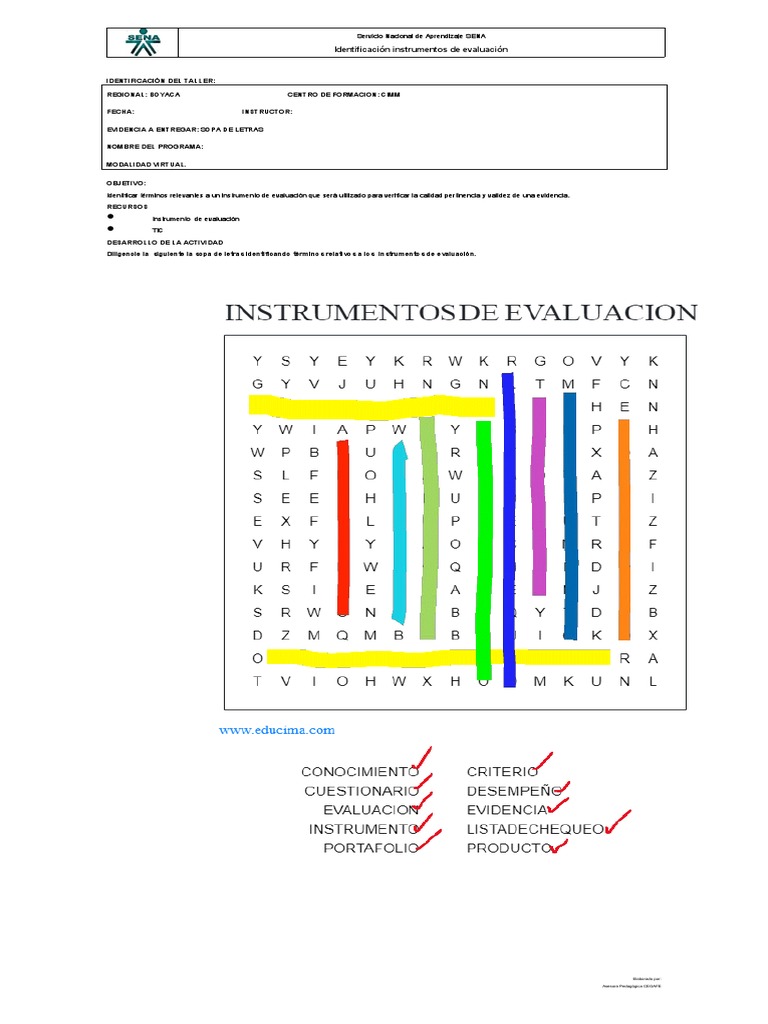 910, - Sopa de Letras Instrumentos de Evaluacion | PDF