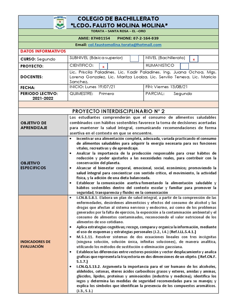 Proyecto 2 Interdisciplinario Científico Completo Segundo Bgu | PDF | Sistema digestivo humano ...