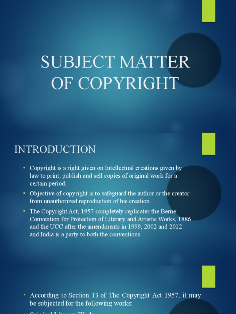 Subject Matter of Copyright | PDF | Copyright | Copyright Act Of 1976