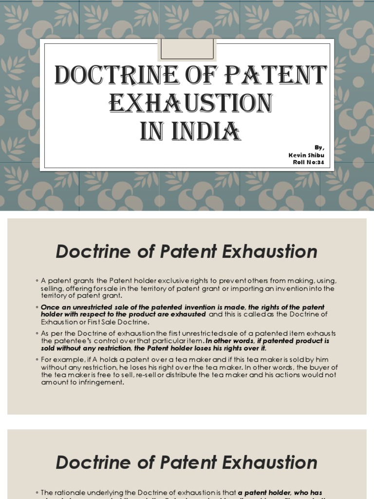 Doctrine of Patent Exhaustion IPR | PDF | Patent | Trips Agreement