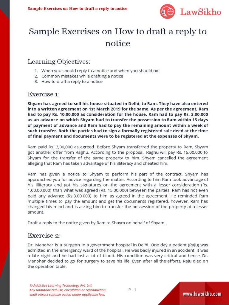 Sample Exercises On How To Draft A Reply To Notice-1588255274 | PDF ...