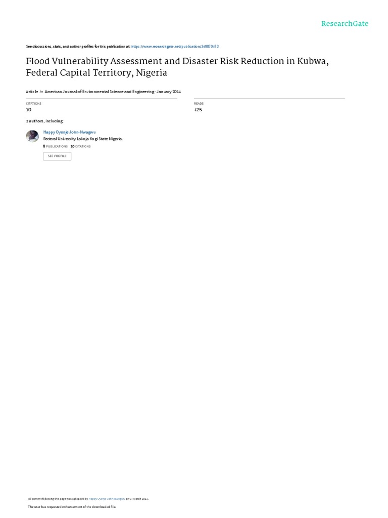 Flood Vulnerability Assessment Ku Bwa Nigeria | PDF | Flood | Floodplain