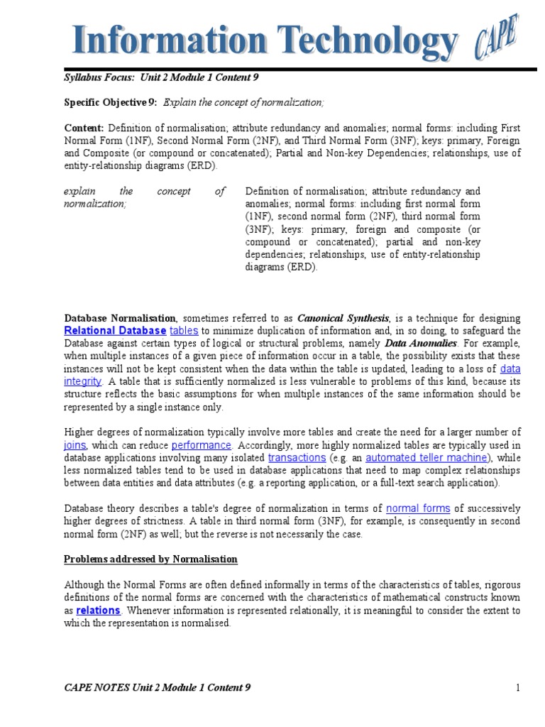 cape-notes-unit-2-module-1-content-9 | PDF | Relational Database ...