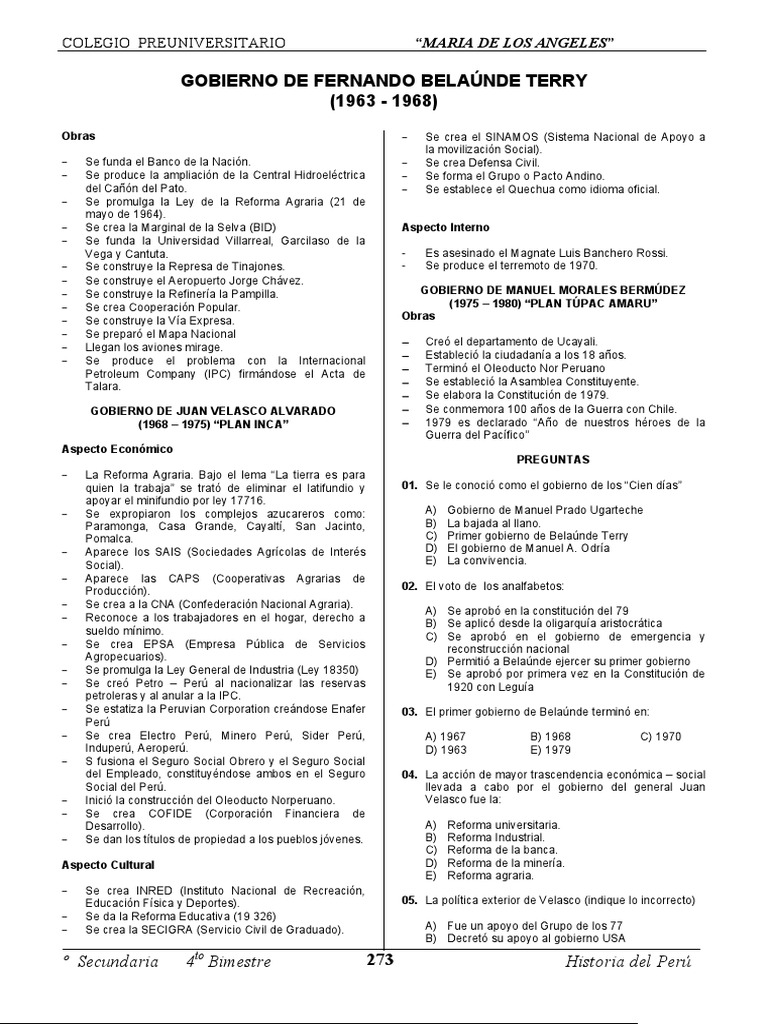 Gobierno de Fernando Belaúnde Terry (1963 - 1968) | PDF | Perú ...