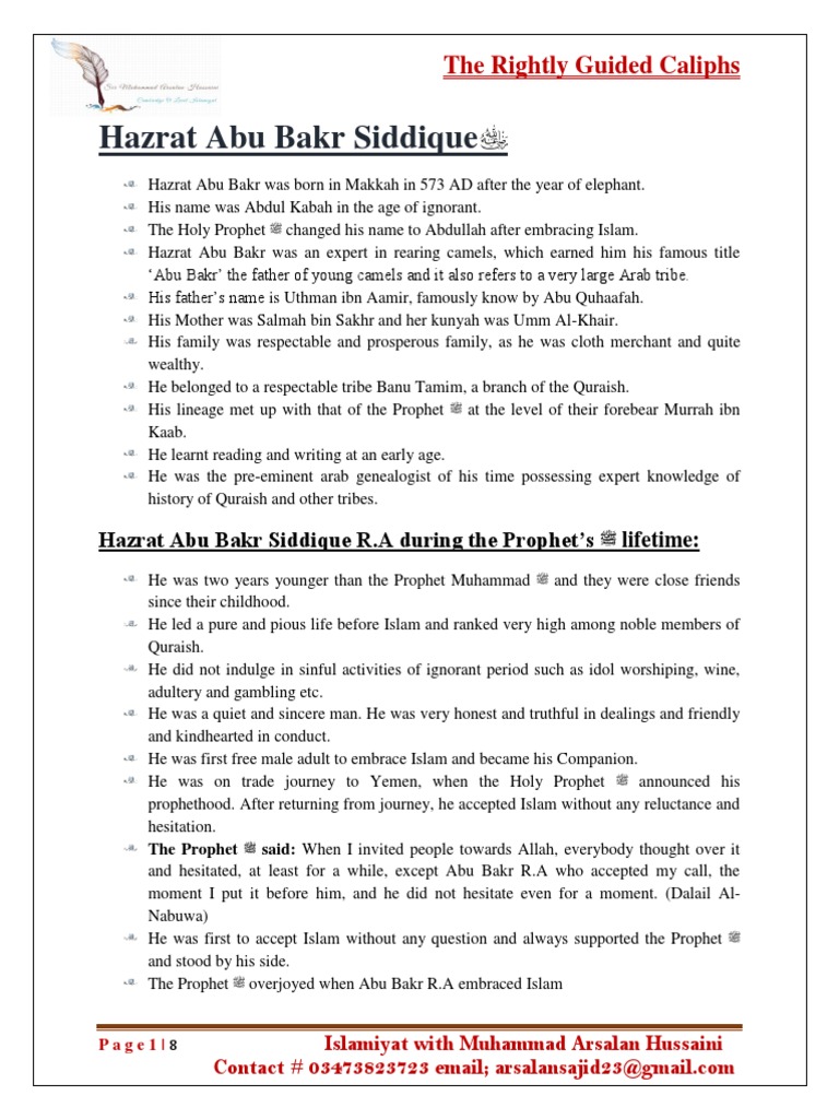 Hazrat Abu Bakr Siddique's Legacy | PDF | Muhammad | Umar