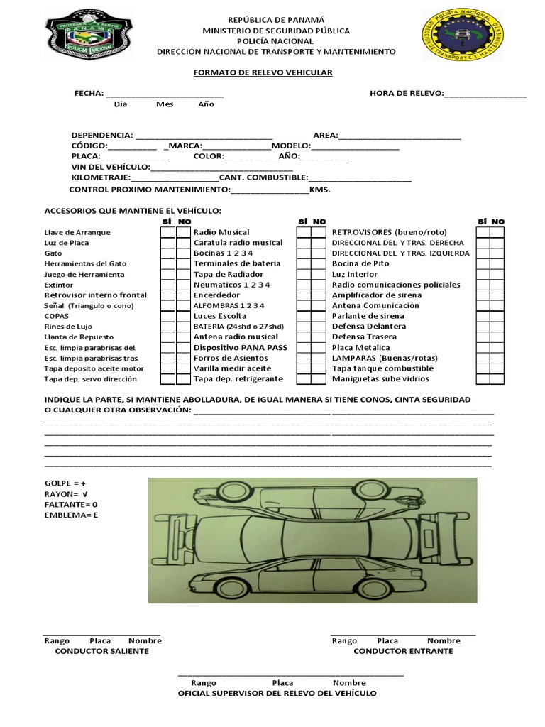 Formato de Relevo Vehicular 2016 PDF OGD | PDF | Estilos de carrocería ...