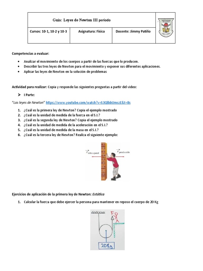 Guía _ Leyes de Newton | PDF | Las leyes del movimiento de Newton | Fuerza