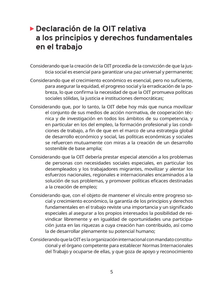 Declaración de La OIT Relativa A Los Principios y Derechos ...