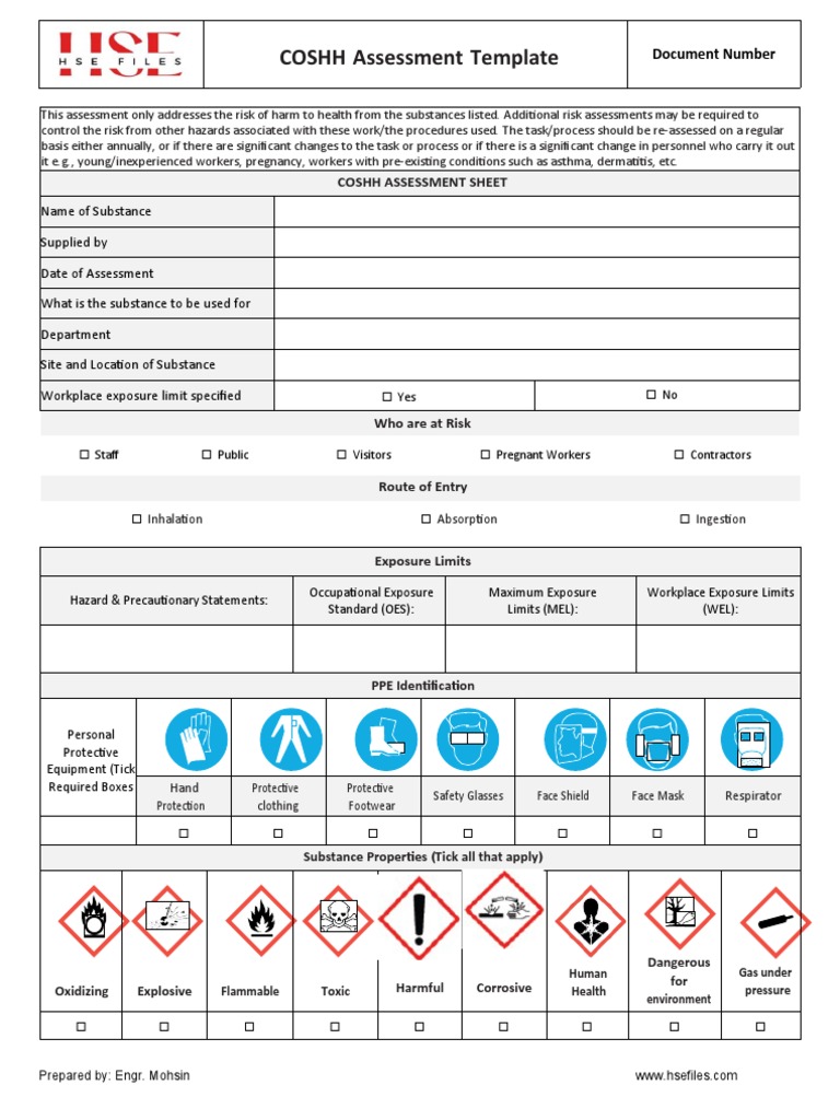 COSHH Assessment Template | PDF | Workplace | Health Sciences