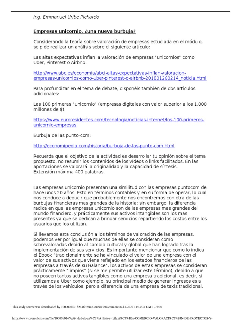 Actividad de An Lisis y Reflexi N COMERCIO. VALORACI N DE PROYECTOS Y ...