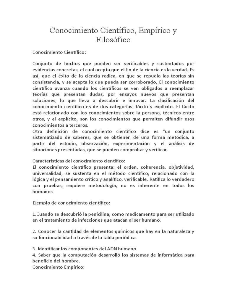 Diferencias entre conocimiento empírico y científico | PDF ...