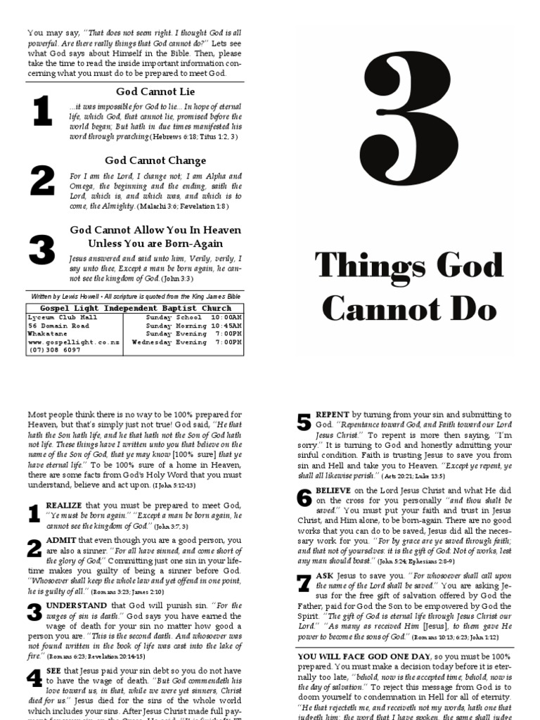 3 Things God Cannot Do | PDF | Born Again | Sin