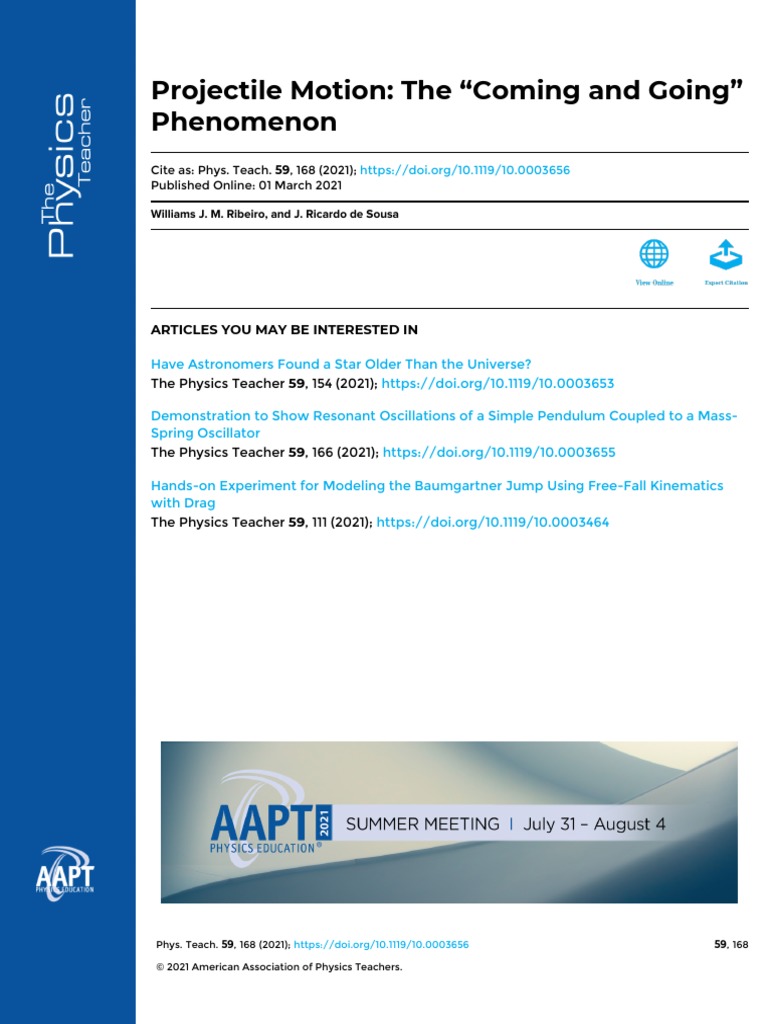 Projectile Motion The "Coming and Going" | PDF | Drag (Physics) | Ellipse