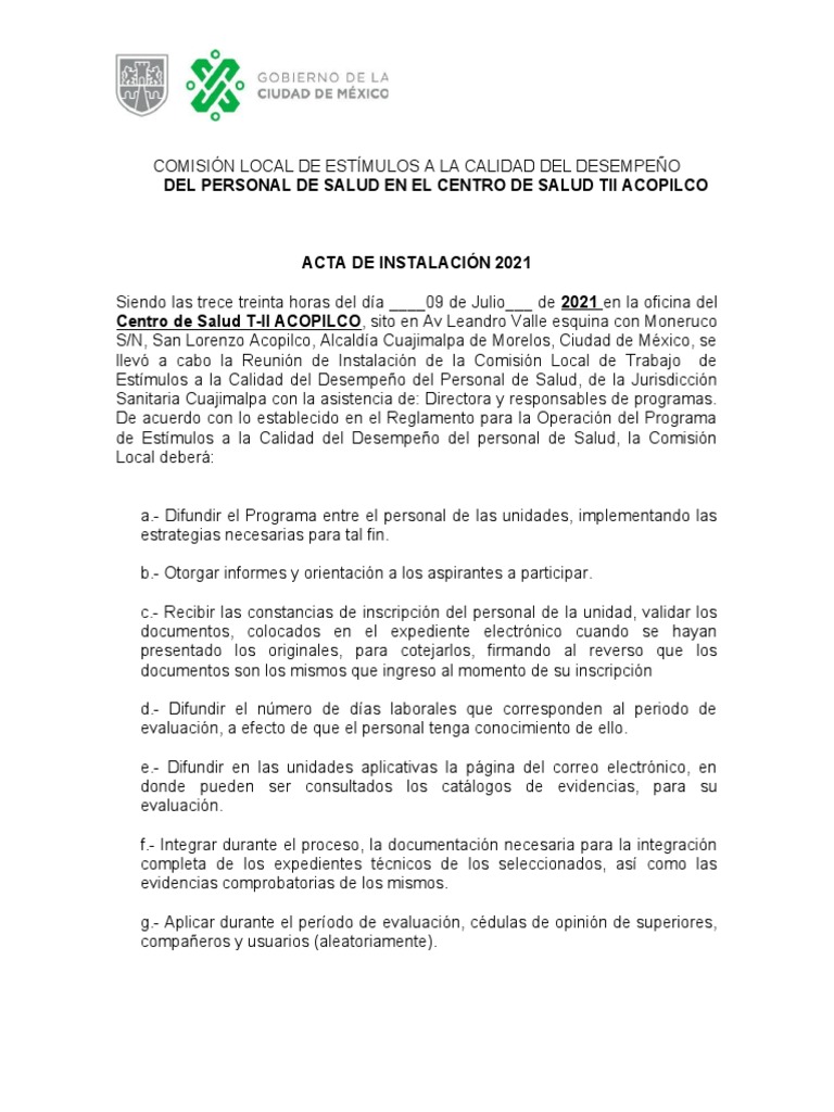 Acta de Instalación | PDF