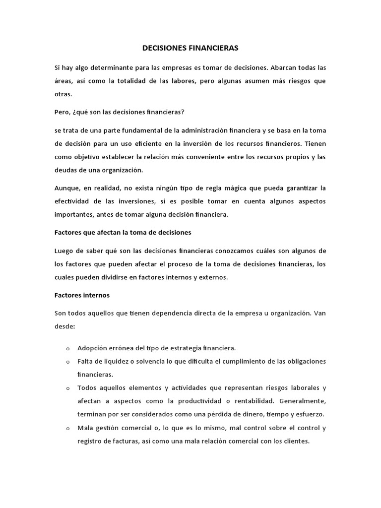 Decisiones Financieras | PDF | Business | Toma de decisiones