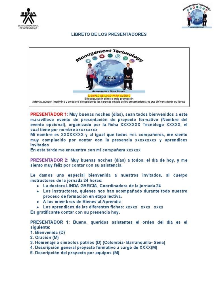 1 Ejemplo de Libreto Presentadores Proyecto Formativo | PDF