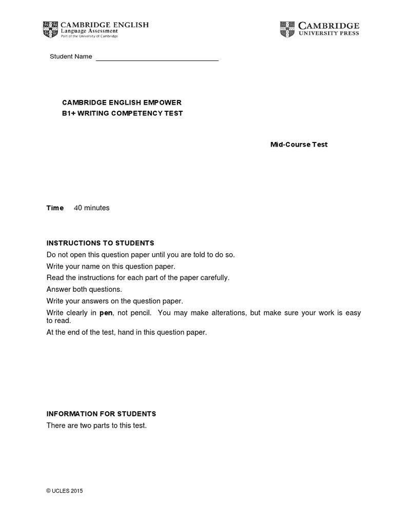 B1 - Writing Competency Test | PDF