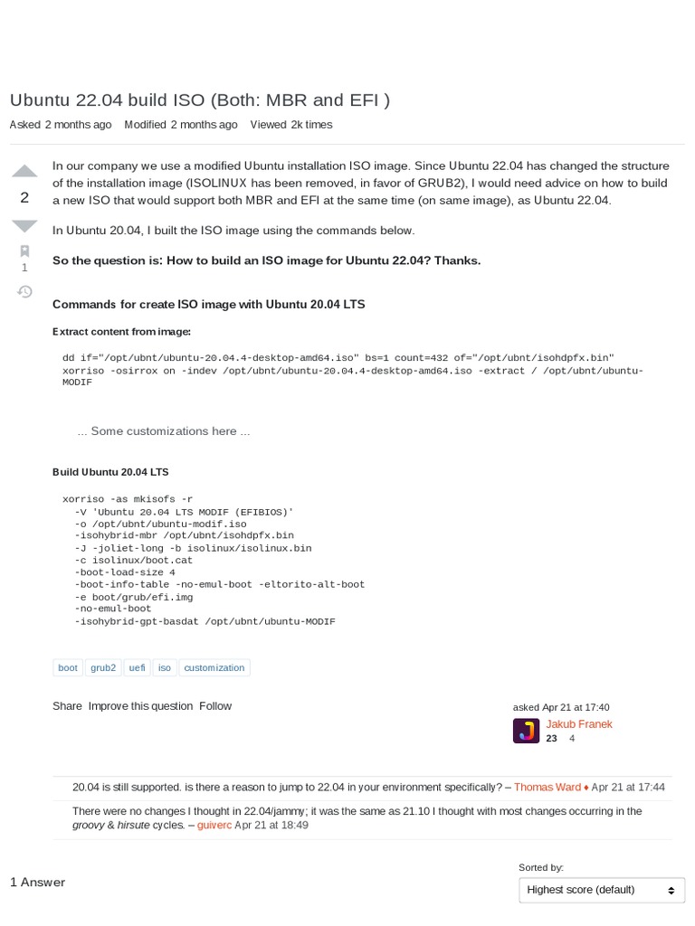 Boot - Ubuntu 22.04 Build ISO (Both - MBR and EFI) - Ask Ubuntu | PDF ...