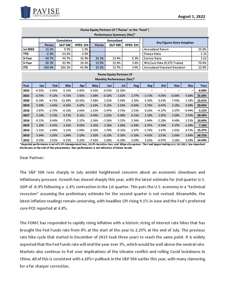 2022.07 Pavise Monthly Letter Flagship | PDF | Inflation | Recession
