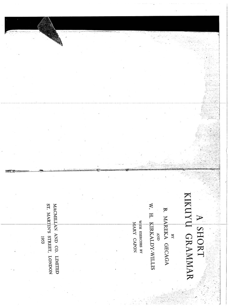 Kikuyu Grammar, A Short (Gecaga & Kirkaldy-Willis) | PDF