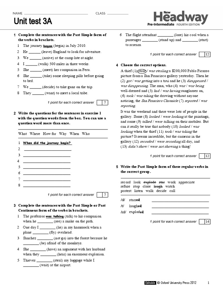 Hwy Pre Int Unittests 3a | PDF | Adverb Hwy Pre Int Unittests 3a | PDF | Adverb