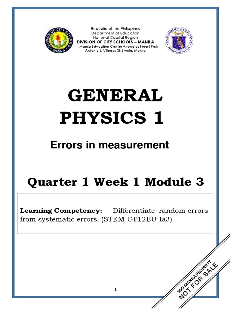GENERAL PHYSICS Q1 - W1 - Mod3 FOR STUDENTS | PDF | Observational Error | Temperature