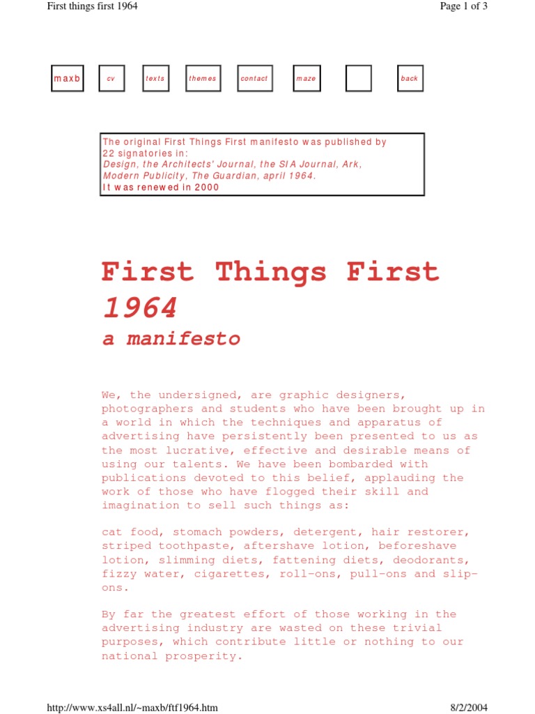 First Things First 1964 | PDF