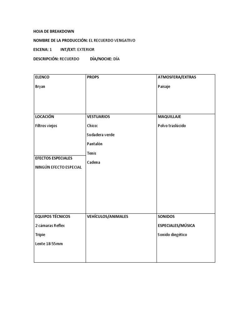 Hoja de Breakdown Ejemplo | PDF