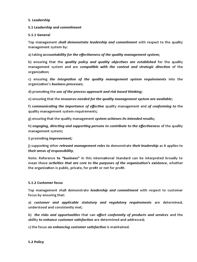 Clause 5 | PDF | Quality Management System | Quality (Business)