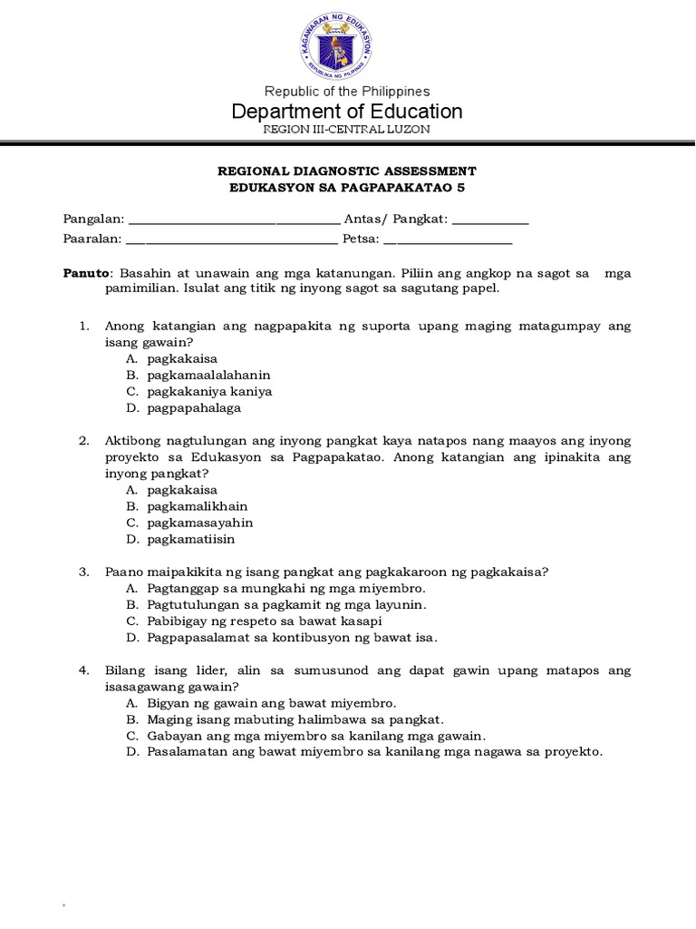 Diagnostic Assessment ESP Grade 5 | PDF