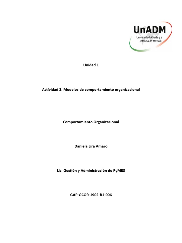 Gcor U1 A2 | PDF | Comportamiento | Comportamiento organizacional