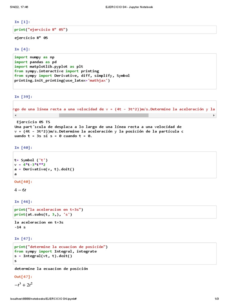 EJERCICIO 04 - Jupyter Notebook | PDF | Mecánica | Cambio