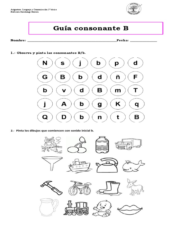 Guía de Consonantes B para 1° Básico | PDF