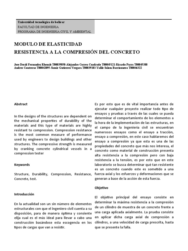 Resistencia a la compresión del concreto | PDF | Hormigón | Deformación ...