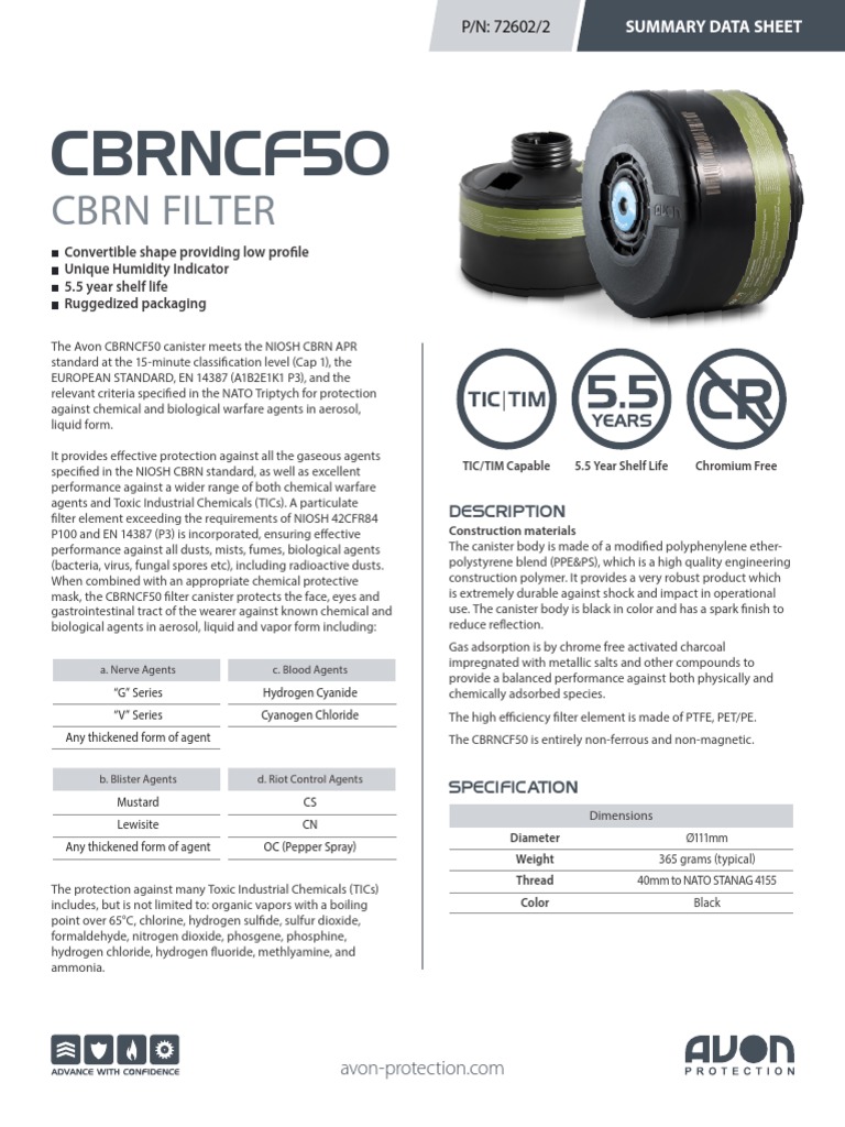 GR11512-03 CBRNCF50 Filter Datasheet | PDF | Chlorine | Ammonia