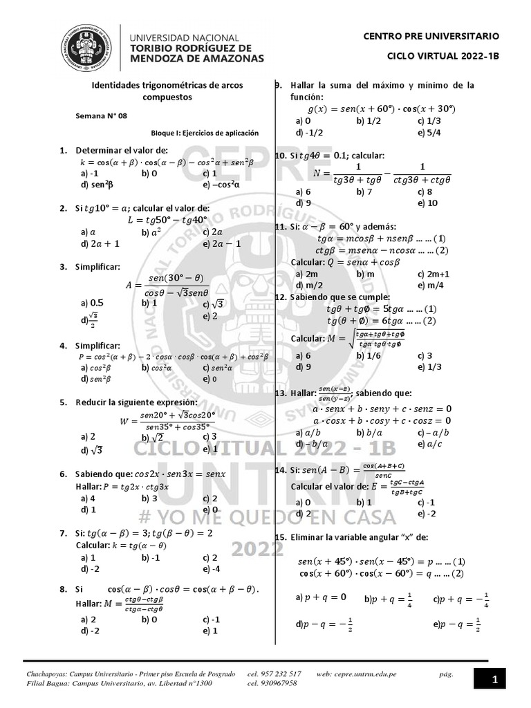 Semana 8 Trig 2022 IB | PDF | Matemáticas | Matemática Elemental