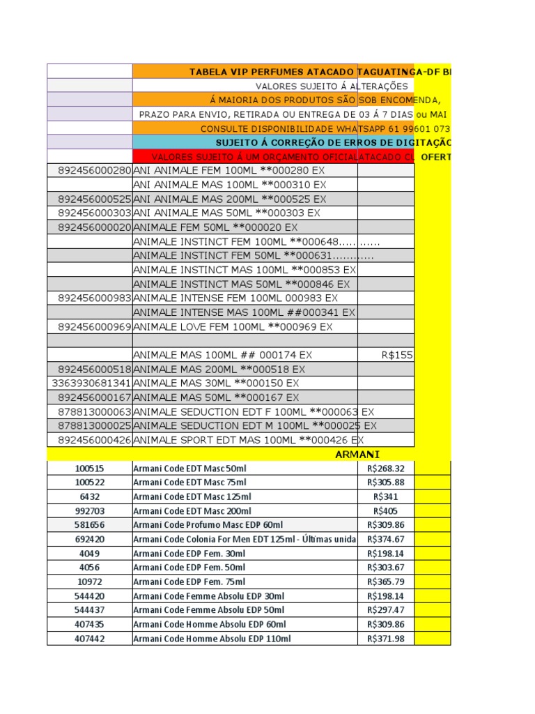 Tabela Vip Perfumes Atacado Oficial | PDF | Moda | Design de moda