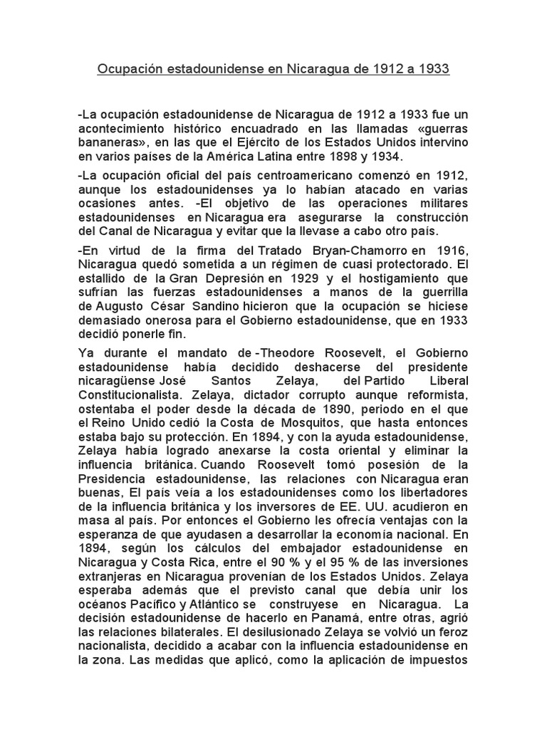 Ocupación Estadounidense en Nicaragua de 1912 A 1933 | PDF | Nicaragua ...