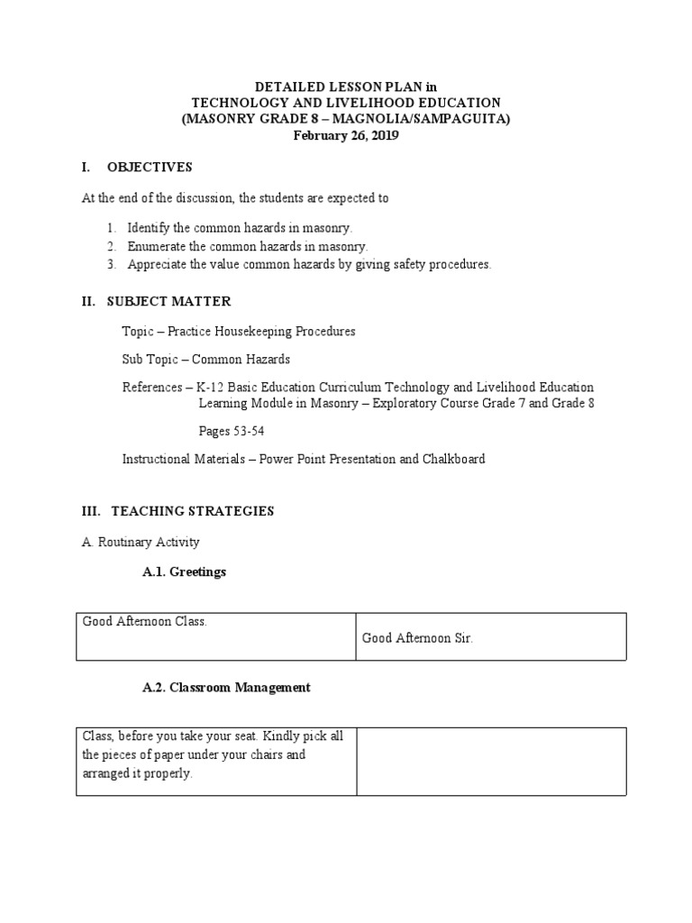 Masonry Safety Lesson Plan Grade 8 | PDF | Personal Protective ...