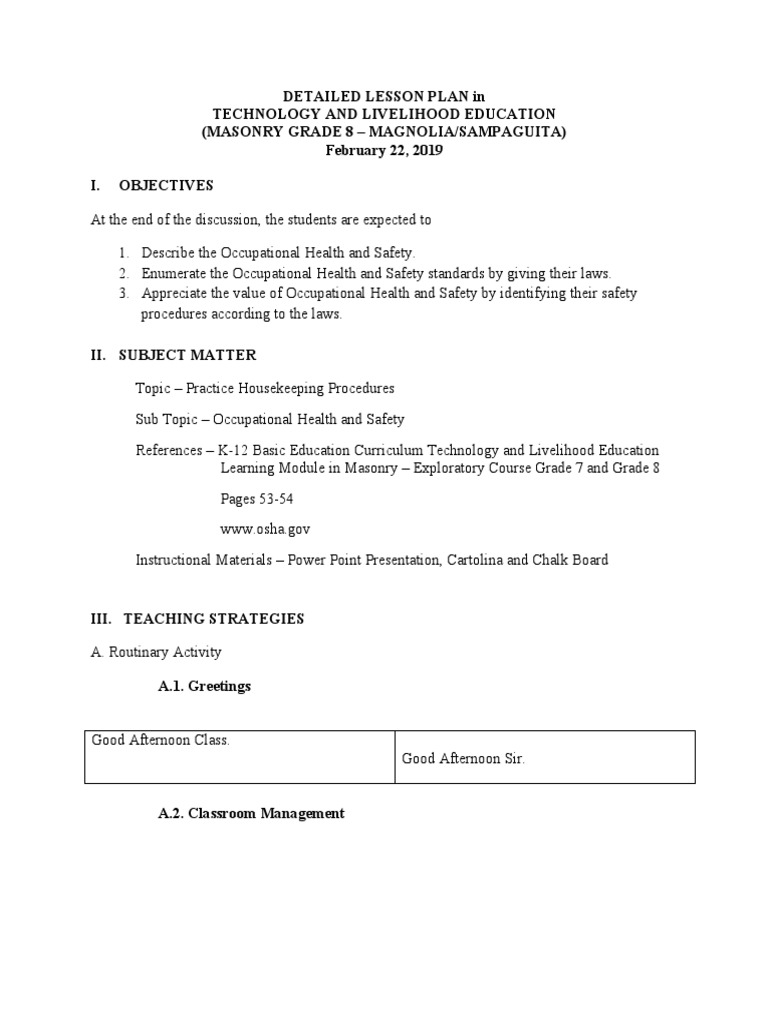 LP - Grade 8 Masonry (Lesson 2 - OSHA) | PDF | Personal Protective ...