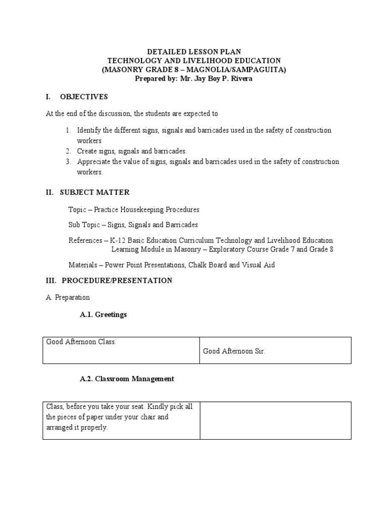 LP - Grade 8 Masonry (Lesson 2 - Signs, Signals and Barricades) | PDF ...