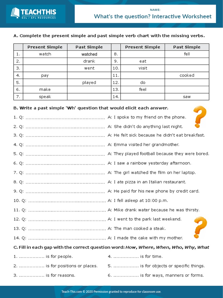 Whats The Question Interactive Worksheet | PDF | Linguistics