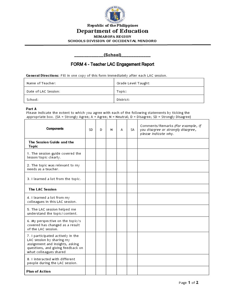 Form 4. Teacher LAC Engagement Report | PDF | Teachers | Teaching