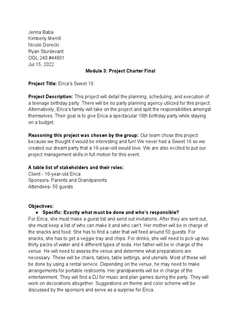 Module 3 Project Charter Final | PDF | Goal