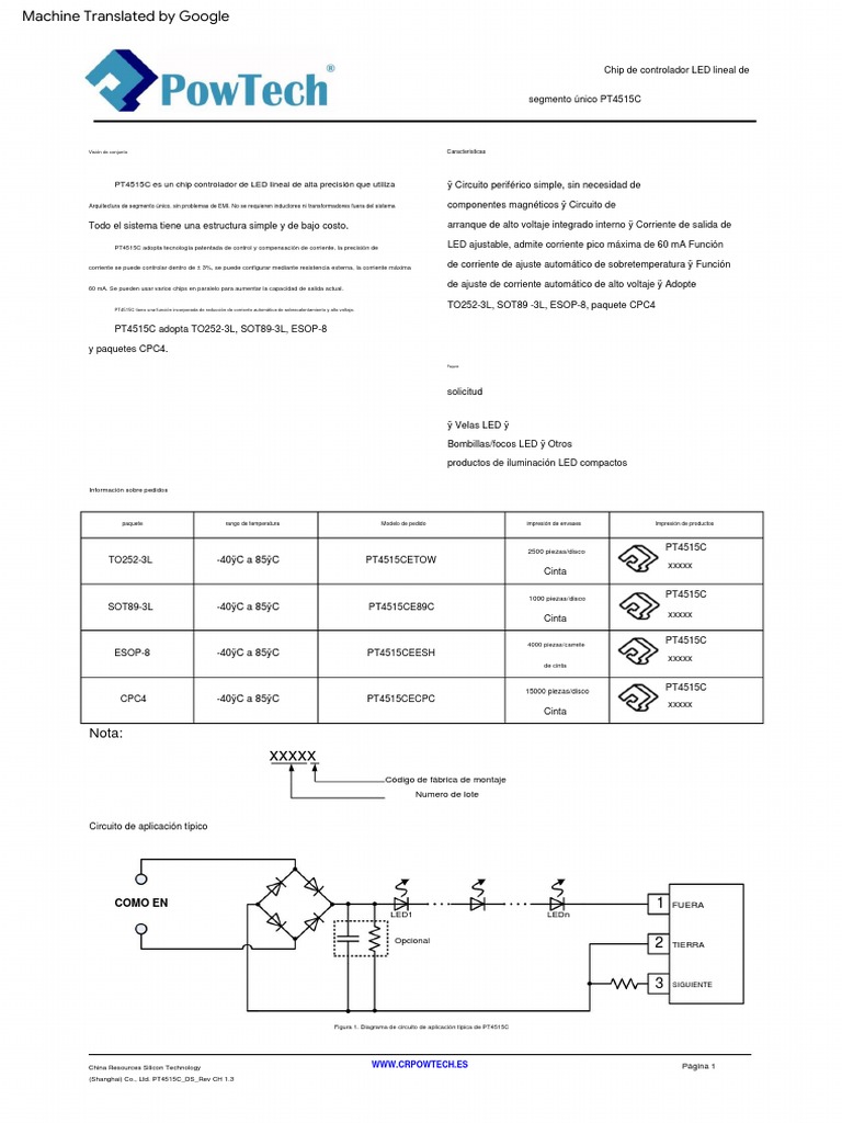 Controlador LED PT4515C: Especificaciones | PDF | Diodo emisor de luz ...