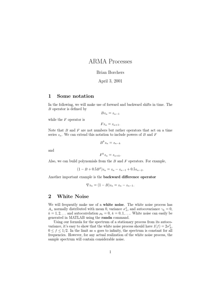 ARMA Processes: 1 Some Notation | PDF | Teaching Methods & Materials | Science & Mathematics